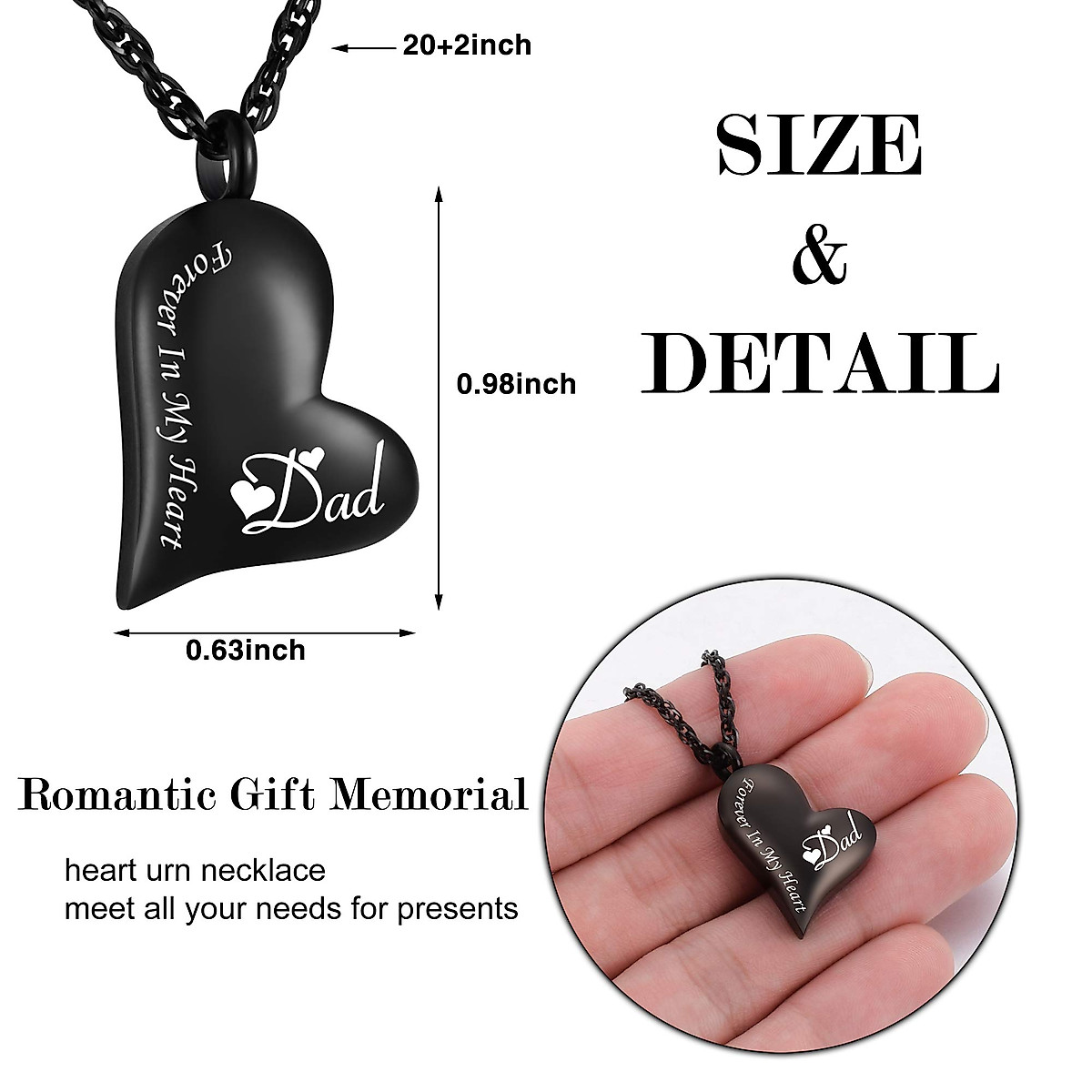 XIUDA Urn Necklace for Ashes Forever in My Heart Pendant Cremation Necklace Stainless Steel Ashes Jewelry for Dad Mom