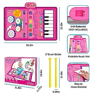 1 2 3 Year Old Girl Birthday Gift Toys, 2 in 1 Musical Toys for Toddlers 1-3 Piano Keyboard & Drum Mat with 2 Drum Sticks Toddler Toys Age 1-2, Baby Toys for 1 Year Old Toys for 2 Year Old Girl