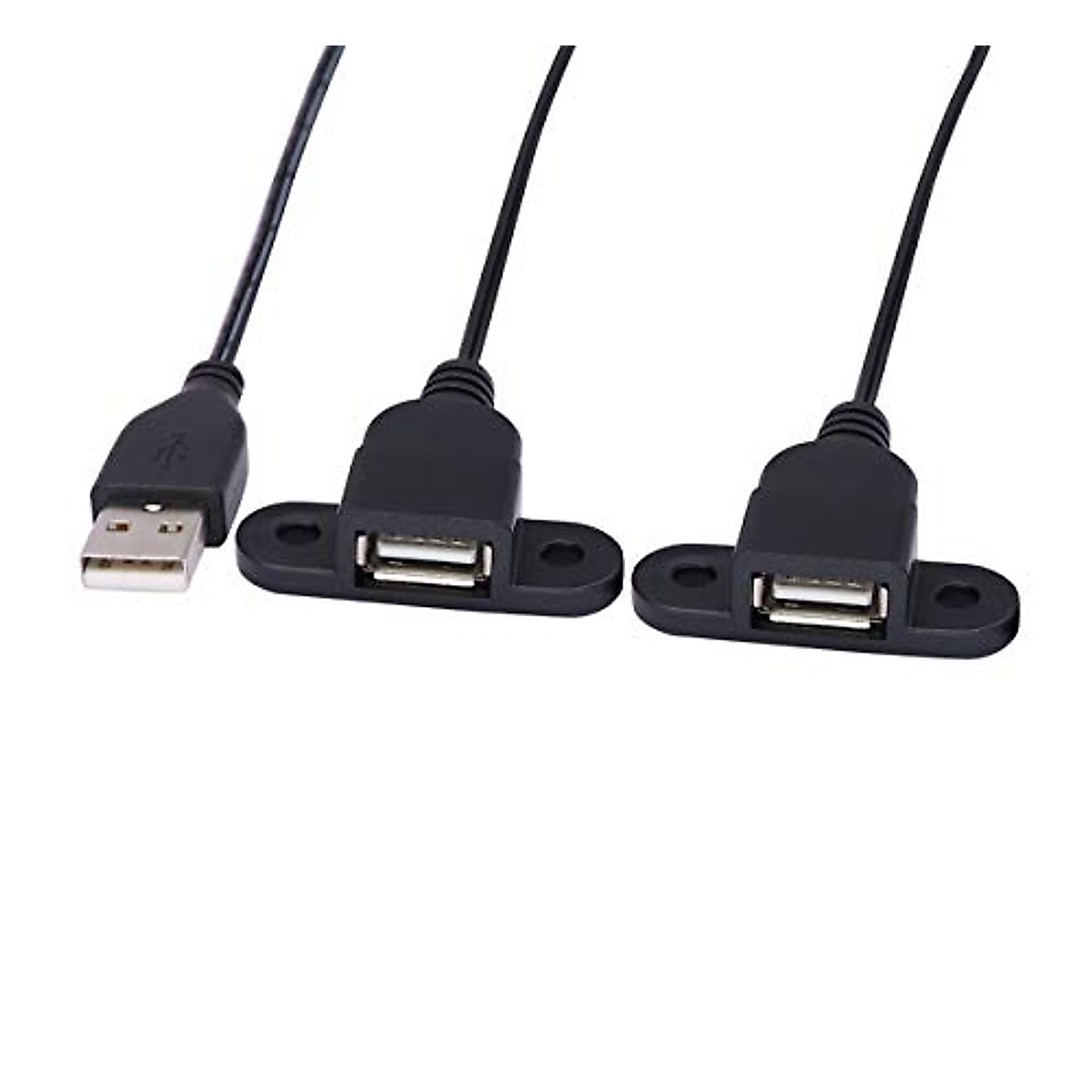 QiCheng&LYS USB 2.0 Male to Dual Female Charging Extension Cable, Furniture nightstand Sofa Electric Vehicle on-Board Charging Port, Panel Mount Cable with Screw Hole 5ft (2pcs)