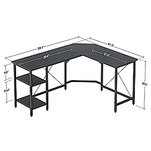 CubiCubi 59 x 47 inch L Shaped Gaming Desk with Storage Shelves, Corner Computer Desk for Home Office, Black