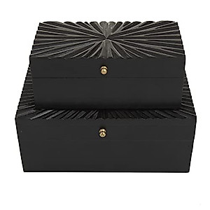CosmoLiving by Cosmopolitan Wood Geometric Box with Hinged Lid, Set of 2 10", 8"W, Black
