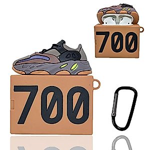 Airpods Case, Silicone Sneaker 700 Shoe Box Case Compatible for AirPods 2/1 Case,Shockproof Coconut Airpods Case Cover Accessories with Keychain for Kids Girls Teens Boys Men Women【Brown】