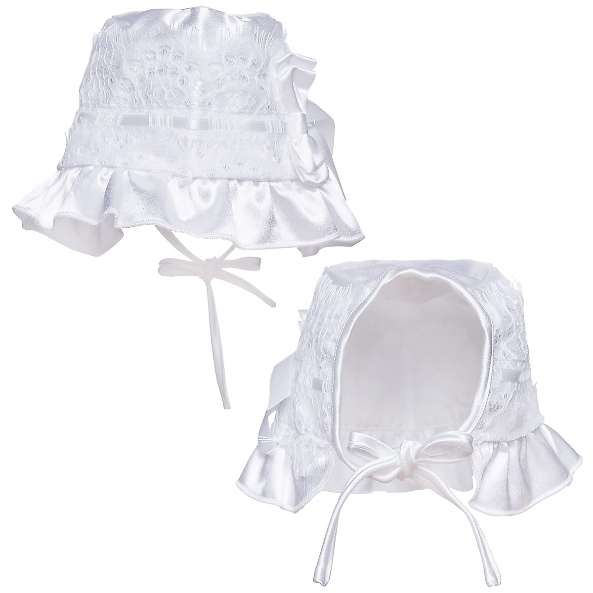 Booulfi Baptism Bib White Bibs for Baby Girl, Infant Toddler Feeding Bibs and Hat Set with Lace Satin Ribbon