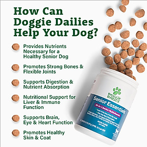 Doggie Dailies Senior Essentials Multivitamin for Dogs Soft Chews | Advanced Dog Multivitamin | Nutritional Support for Joints, Skin & Coat, Digestion, and the Immune System | Bacon Flavor | 120 Count
