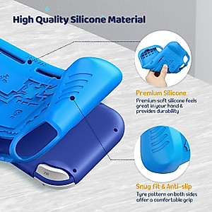 Fintie Case for Nintendo Switch Lite 2019 w/3 Game Card Slots - Soft Silicone [Shock Proof] [Anti-Slip] Protective Cover w/Ergonomic Grip Comfortable Grip Case for Switch Lite Console, Blue