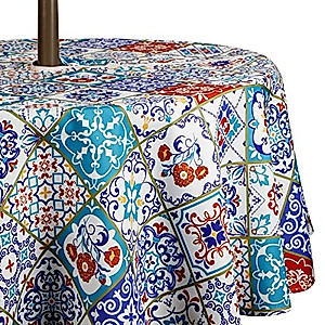EHouseHome Outdoor and Indoor 60inch Round Tablecloth with Umbrella Hole and Zipper, Waterproof Zippered Patio Table Cloths, Spring/Summer Table Covers for Backyard Circular Table/BBQs/Picnic