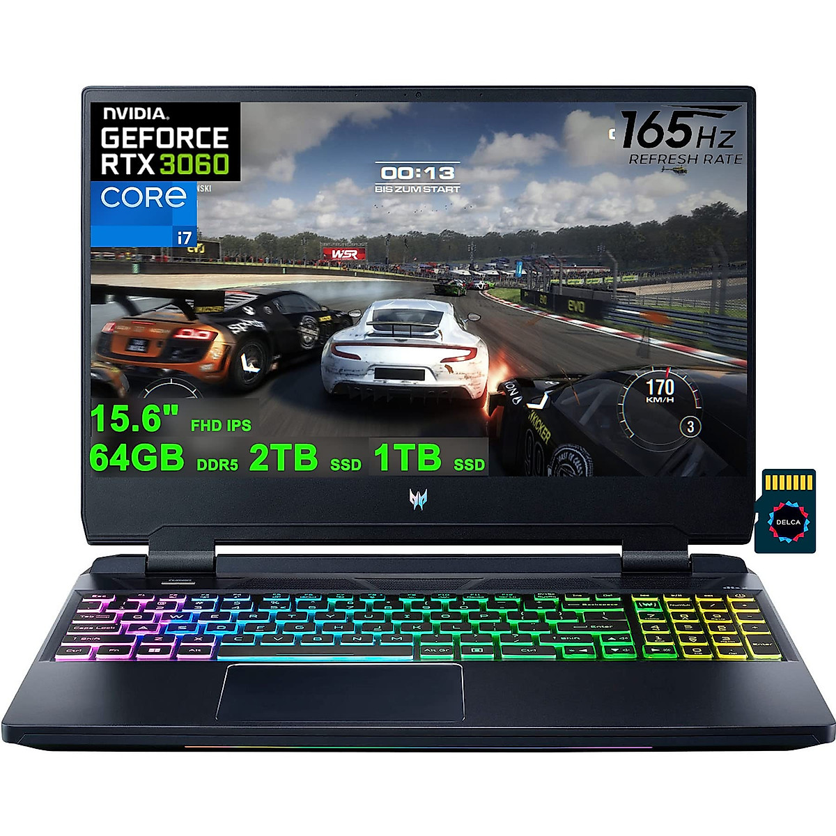 ACER Predator Helios 300 15 Gaming Laptop | 15.6'' FHD 165Hz | 12th Gen Intel 14-Core i7-12700H | 64GB DDR5 2TB SSD + 1TB SSD | GeForce RTX 3060 6GB | Backlit Thunderbolt Win11 + 32GB MicroSD Card