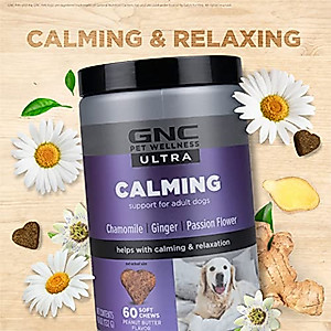 GNC Pets Ultra Calming Soft Chews, All Dogs, Peanut Butter Flavor. 15-oz Canister | Calming Dog Supplements | Calming Chews for Dogs in Peanut Butter Flavor, 60 Count
