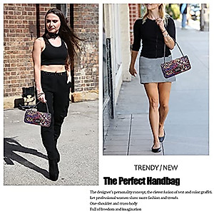 Scioltoo Clutch Purses for Women Crossbody Cute Fashion Leather Satchel Bright Rainbow Multicolor Neon Shoulder Bags Graffiti Handbag with Zipper and Long Strap Black