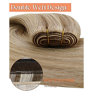 Sunny Sew in Hair Extensions Blonde Hair Extensions Weft Real Human Hair Dark Ash Blonde Mix Golden Blonde Weft Hair Extensions Human Hair Blonde Sew in Human Hair Extensions for Wedding 18inch 100g