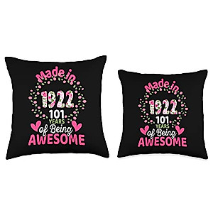 Awesome Since 1922 birthday gifts 101 Yrs Old 101 Years Old 101st Birthday Born in 1922 Women Girls Floral Throw Pillow, 16x16, Multicolor