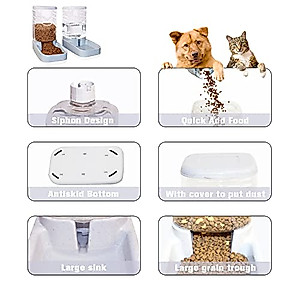 Darrengoing Automatic Pets Feeder and Water Dispenser Set, Gravity Food Feeder and Water Dispenser with Food Bowl, Automatic Cat Water Dispenser for Small Middle Pets Cats Dogs (3.8L)