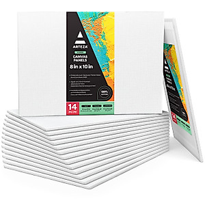 ARTEZA Canvas Boards for Painting, 8 x 10 Inches, Pack of 14, Blank White Canvas Panels for Acrylic, Oil and Gouache Painting