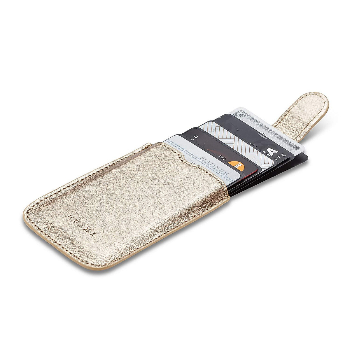 4-Seasons Arlgseln 5 Card Holder Phone Pouch, Stretchable Adhesive Purse Rfid Blocking ID Credit Card Slot Wallet stick on Back of Phone for iPhone 15/16 Pro Max Galaxy S24 Note 22 Ultra A55 (Gold)