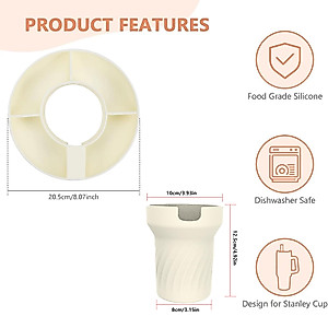 LayaVilla Stanley Snack Tray for 40 oz Stanley Tumbler with Handle, Silicone Resuable Stanley Cup Snack Tray, Stanley Cup Snack Bowl for Stanley Tumbler Accessories with a Boot (White)