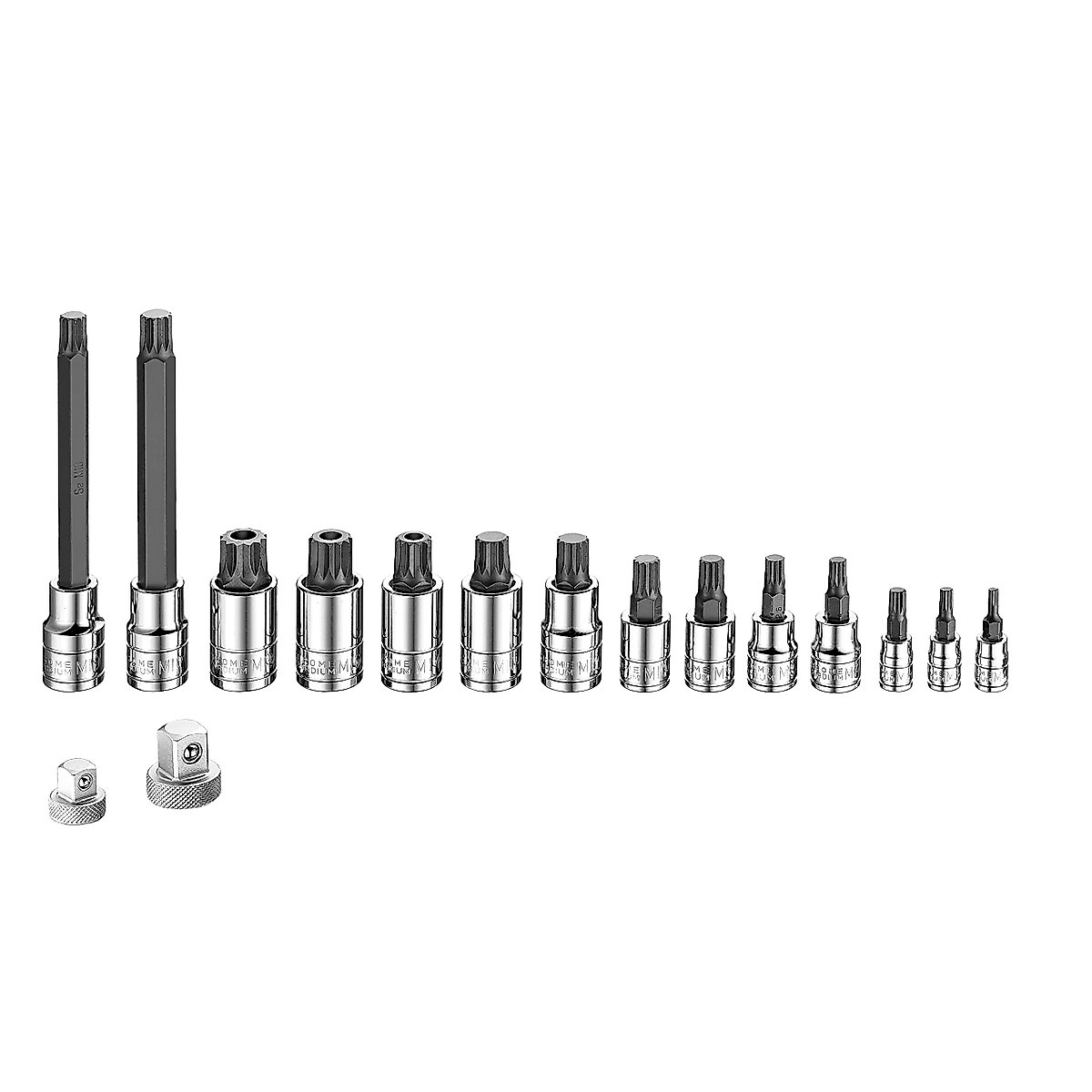 Kauplus 16 Pcs XZN Triple Square Spline Bit Socket Set- Short & Extra Long (140MM), W/Adapter 1/4" x 3/8" & 3/8" x 1/2", M4-M13, Tamper Proof M14-M18