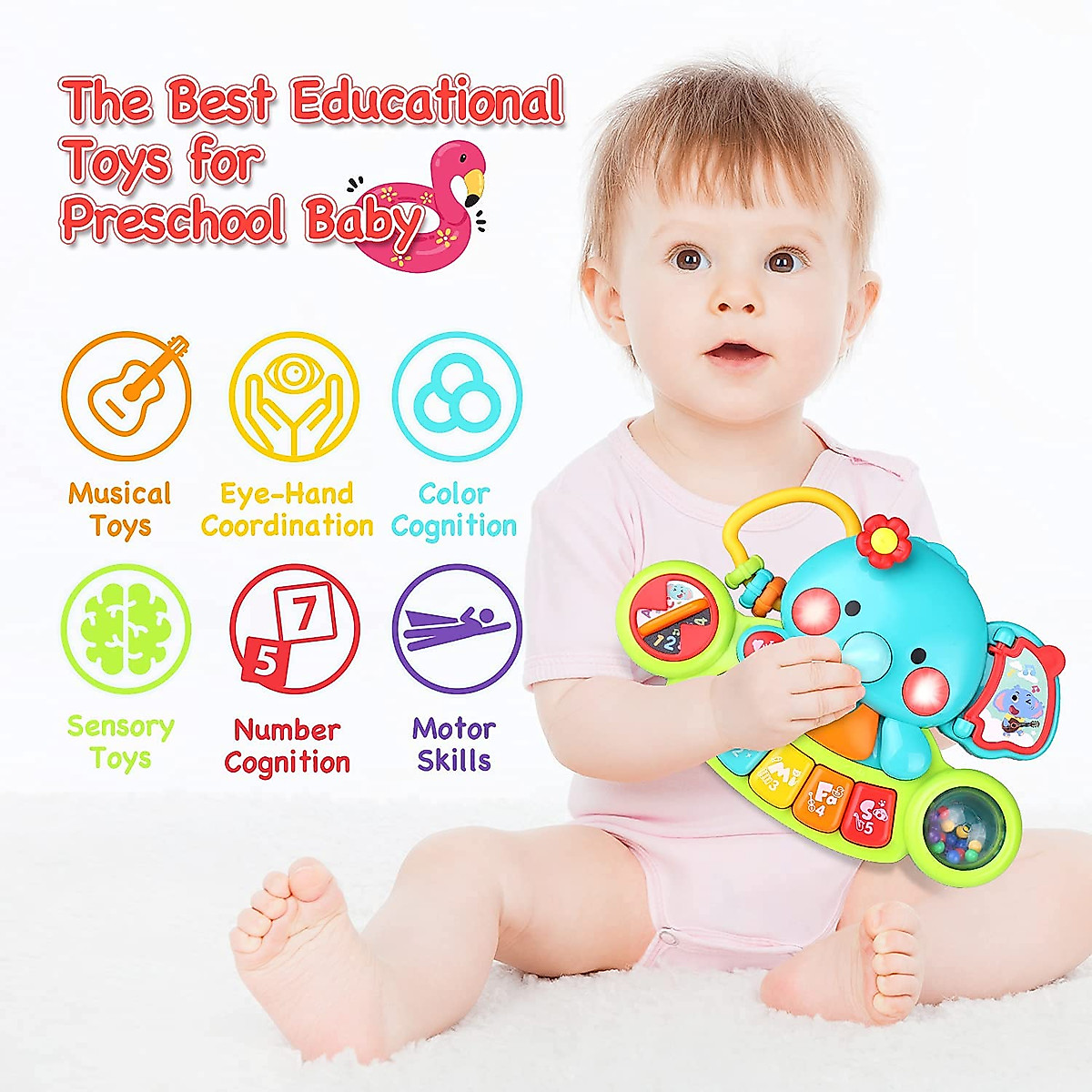 Kidpal Baby Musical Toys for 3 6 9 12 18 Months Boys & Grils, Elephant Music Keyboard Piano Toy for Infant Kids Toddler 1 2 Year Old, Educational Light Up Toy with Fine Motor, Gift for Newborn Baby1