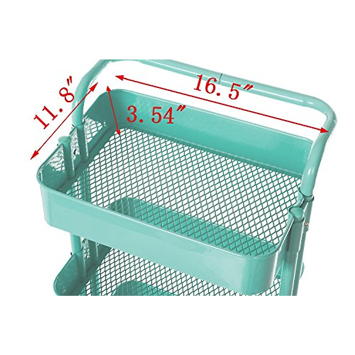 HollyHOME 3-Tier Metal Utility Service Cart Rolling Storage Shelves with Handles, Storage Utility Cart, Blue