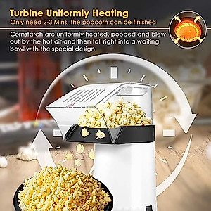 Popcorn Machine, High Pop Rate Hot Air Popcorn Maker with Measuring Cup Etl Certified, 2 Minutes Fast Making Popcorn Popper, BPA Free, No Oil Mini Popcorn Machine, Air Popper Popcorn Poppers for Home