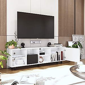 TV Stands for Living Room - 70” Black TV & Media Furniture - Media Entertainment Center - Media Cabinet Entertainment Center with Storage - TV Stand for 80 Inch TV with Doors & Shelves