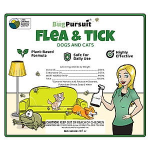 BugPursuit 24oz Flea &Tick Spray, Flea and Tick Prevention for Dogs, Cats, Non-Toxic, Safe for Pets & Kids, Flea and Tick Spray for Home, Killer Flea, Tick, Lice, 100% USDA Biobased, Made in USA