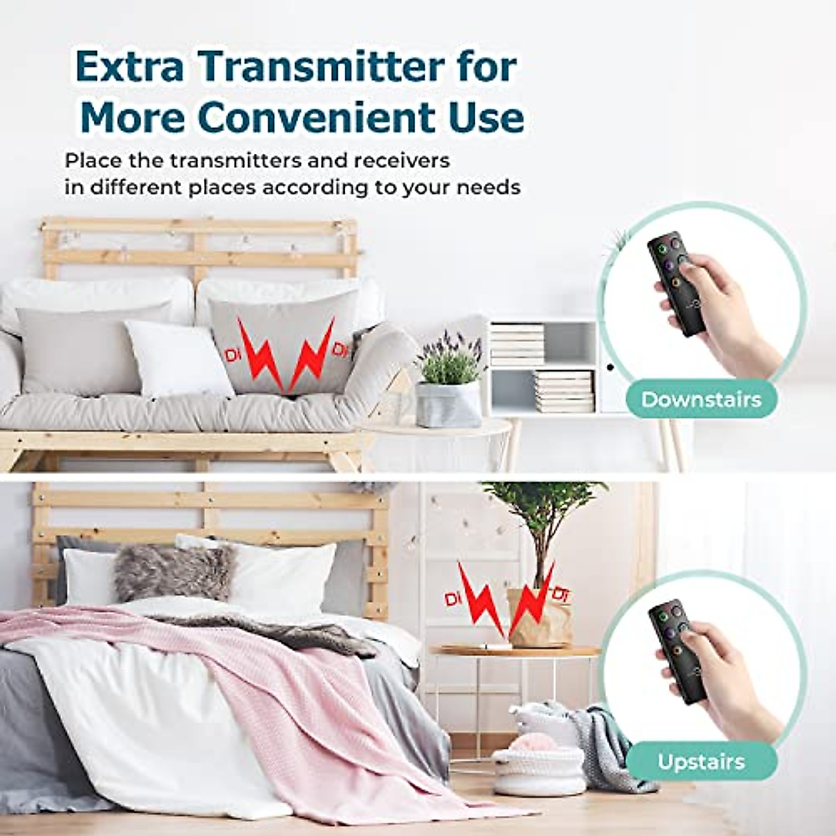 Key Finder, Esky RF Item Locator with 2 Transmitters and 6 Receivers, 100ft Working Range 80dB Loud Beeps Wireless Item Tracker Support Remote Control for Finding Pet, Wallet and Key