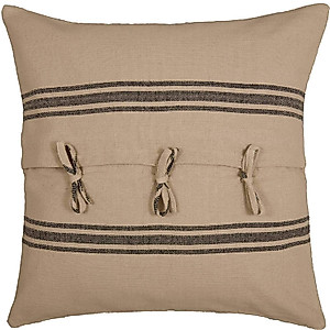 Piper Classics Mill House Stripe Black Chair Pad, 16" L x 16" W, Farmhouse Primitive Grain Sack Stripe Fabric Stuffed Chair Cushion, Beige & Black