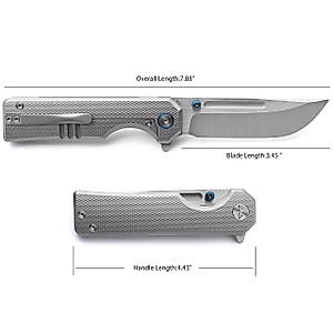 Ameight Knives Glear II Flipper Folding Knife 3.45" M390 Hand Hollow Ground Rubbed Satin Blade Sandblasting Titanium Handle Camping Hiking Pocket Knife AM8-007GYII