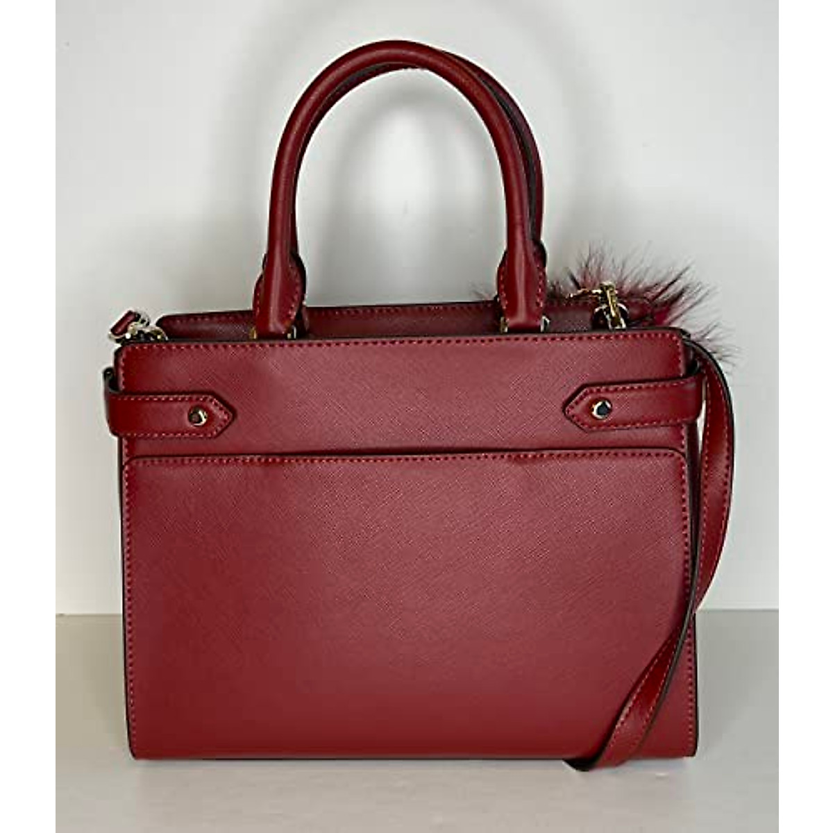 Kate Spade New York Staci MD Satchel bundled with matching Slim Bifold Wallet and Fur Pom (Red Currant)