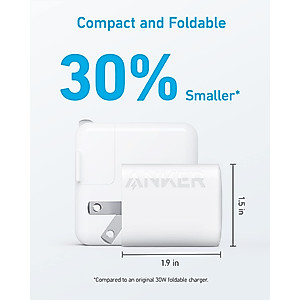 Anker 30W USB-C Charger, Anker 312 Charger with Compact and Foldable Design, High-Speed Fast Charging for iPhone 14/13/12 Series, Samsung S23, MacBook Air, iPad Pro, & More 5 ft USB C Cable Included