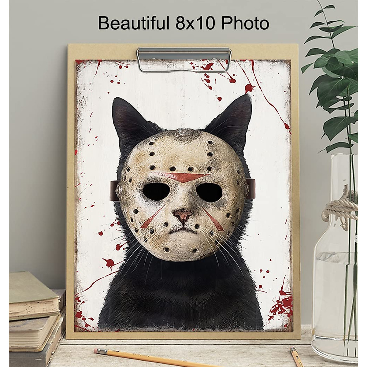 Cat Yellowbird Art & Design Wall Art - Friday the 13th Wall Art - Cute Cat Decor for Men - Funny Cat Gift for Men - Man cave Wall Art - Scary Halloween Wall Art - Black cat Horror Poster 8x10 UNFRAMED