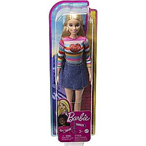 Barbie It Takes Two Doll, Malibu Fashion Doll with Blonde Hair, Rainbow Shirt, Denim Skirt & Pink Shoes