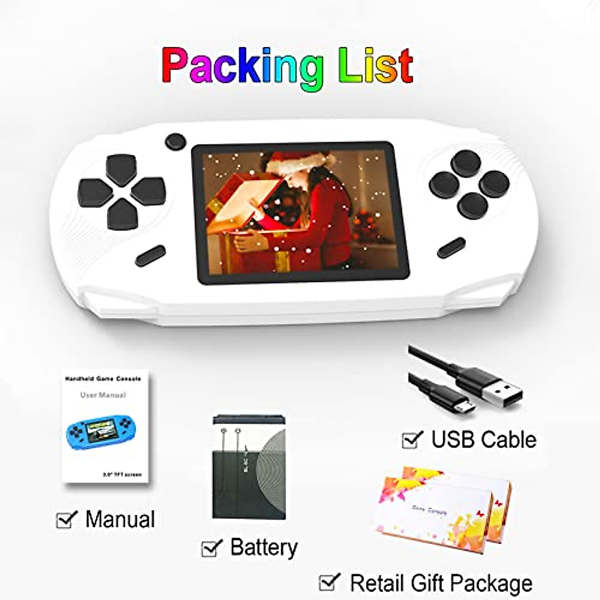 Beijue 16 Bit Handheld Games for Kids Adults 3.0'' Large Screen Preloaded 100 HD Classic Retro Video Games USB Rechargeable Seniors Electronic Game Player Birthday Xmas Present (White)