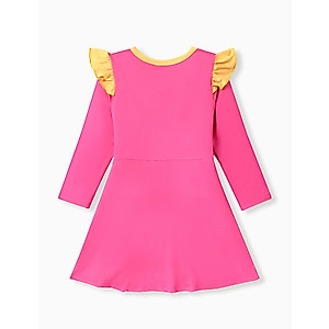 Disney Princess Dresses for Girls Belle Dress A Line Character Print Toddler Dress Toddler Girl Ruffle Long-Sleeve Fall Dress, Pink Dress 5-6 Years