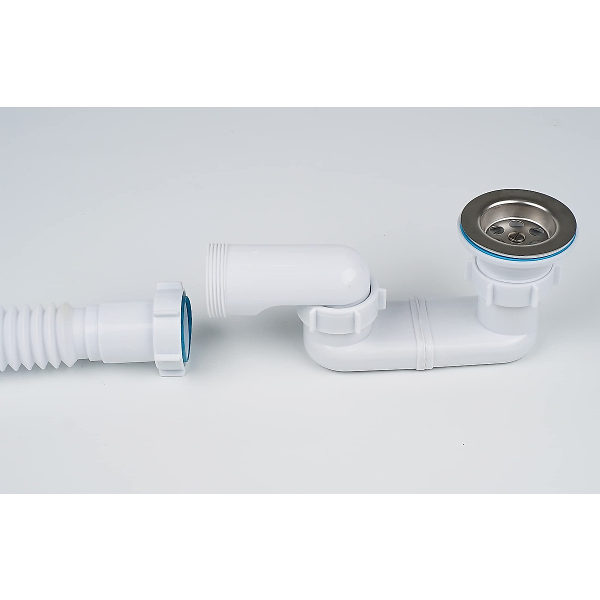 Bath Shower Drain Low Profile p Trap 1 1/2" Bath Flat Trap Kit for Acrylic bathtubs(Waste, Plastic Flexible Pipe + Trap)