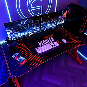 Devoko Gaming Desk Computer Gaming Desk Z-Shaped Pc Gaming Desk with Carben Fiber Surface Gamer Desk with Free Mouse Pad Home Office Desk with Cup Holder and Headphone Hook (55 inch, Red)