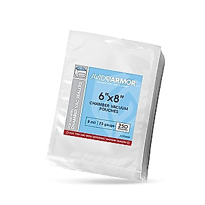 Avid Armor – Chamber Machine Pouches, Pre-Cut Chamber Vacuum Sealer Bags, Heavy Duty Seal Pouch, BPA-Free Chamber Sealer, 6 x 8 inches, Pack of 250 Vacuum Chamber Pouches
