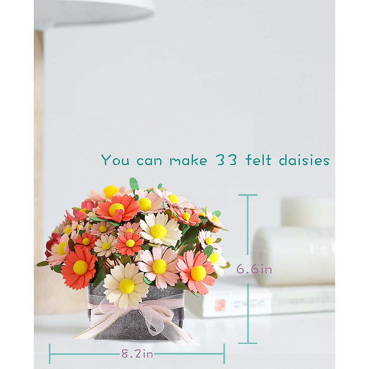 DIY Felt Flower Art Craft Kit,DIY Felt Daisy Bouquet Kit, Floral Gifts,Beginner Craft Kit,Arrange Pre-Cut Felt Flowers and Foliage