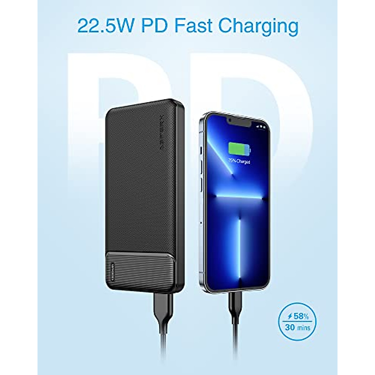 AsperX 2 Packs 22.5W Power Bank Fast Charging, 10000mAh USB C Portable Charger Power Bank (Black+Red)