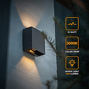 LUTEC 1100/400LM 3000K LED Wall Light Outdoor, Aluminum Anti-Rust Ourdoor Indoor Wall Sconce, Waterproof Exterior Modern Porch Light for Patio, Garden, Yard