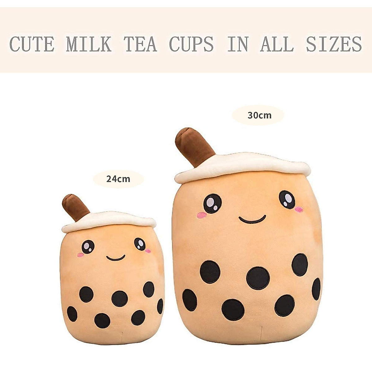 Cartoon Tea Plush Pillow,Plush Boba Figurine Toy,24/35 cm Cute Bubble Tea Cup Shaped Pillow with Suction Tubes (Pink, Large)