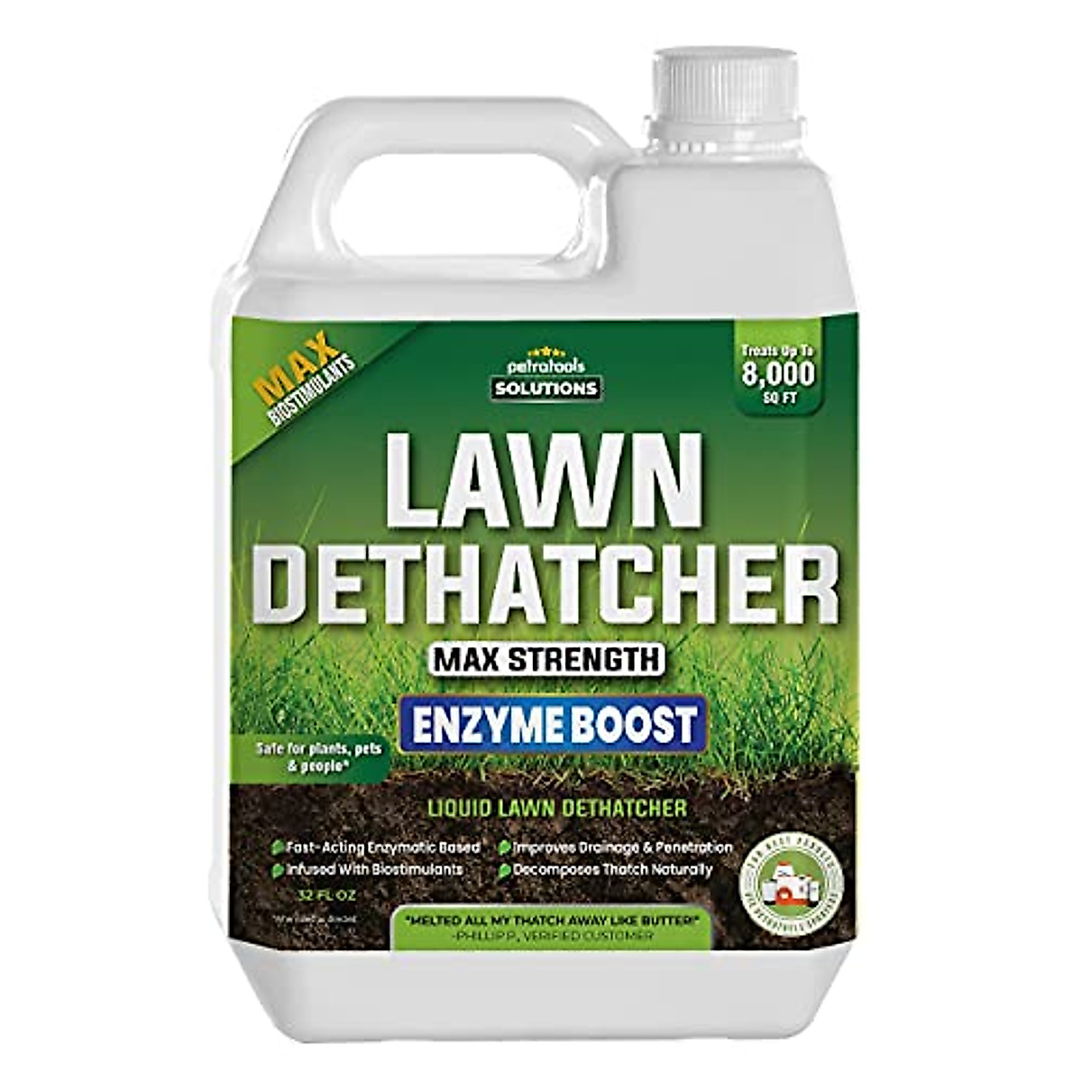 PetraTools Liquid Dethatcher (32oz) and Liquid 16-4-8 Lawn Fertilizer (32 oz)