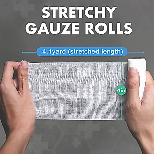 LotFancy Gauze Bandage Roll, 48-Count Gauze Wrap, 4" x 4 Yards Stretched, Conforming Gauze Rolls, Medical Wound Care Supplies for First Aid
