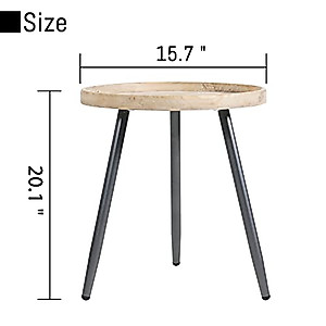 LITA Log Desktop Round Side End Table, Nightstand/Small Tables, Indoor Outdoor Round Side Table, Wooden Tray Table with Metal Stand End Table for Living Room Bedroom Office Small Spaces (M)