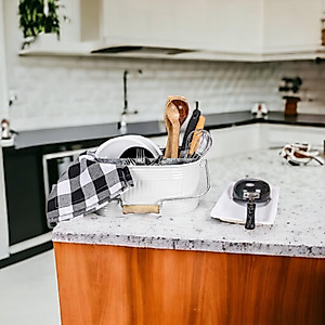 Utensil Caddy, Silverware Caddy Party, Silverware Caddy, Picnic Caddy, Flatware Caddy, Paper Plate Caddy, Galvanized Utensil Caddy, Metal Caddy, Outdoor Utensil Caddy - 13.5 Inches - Salt White/Grey