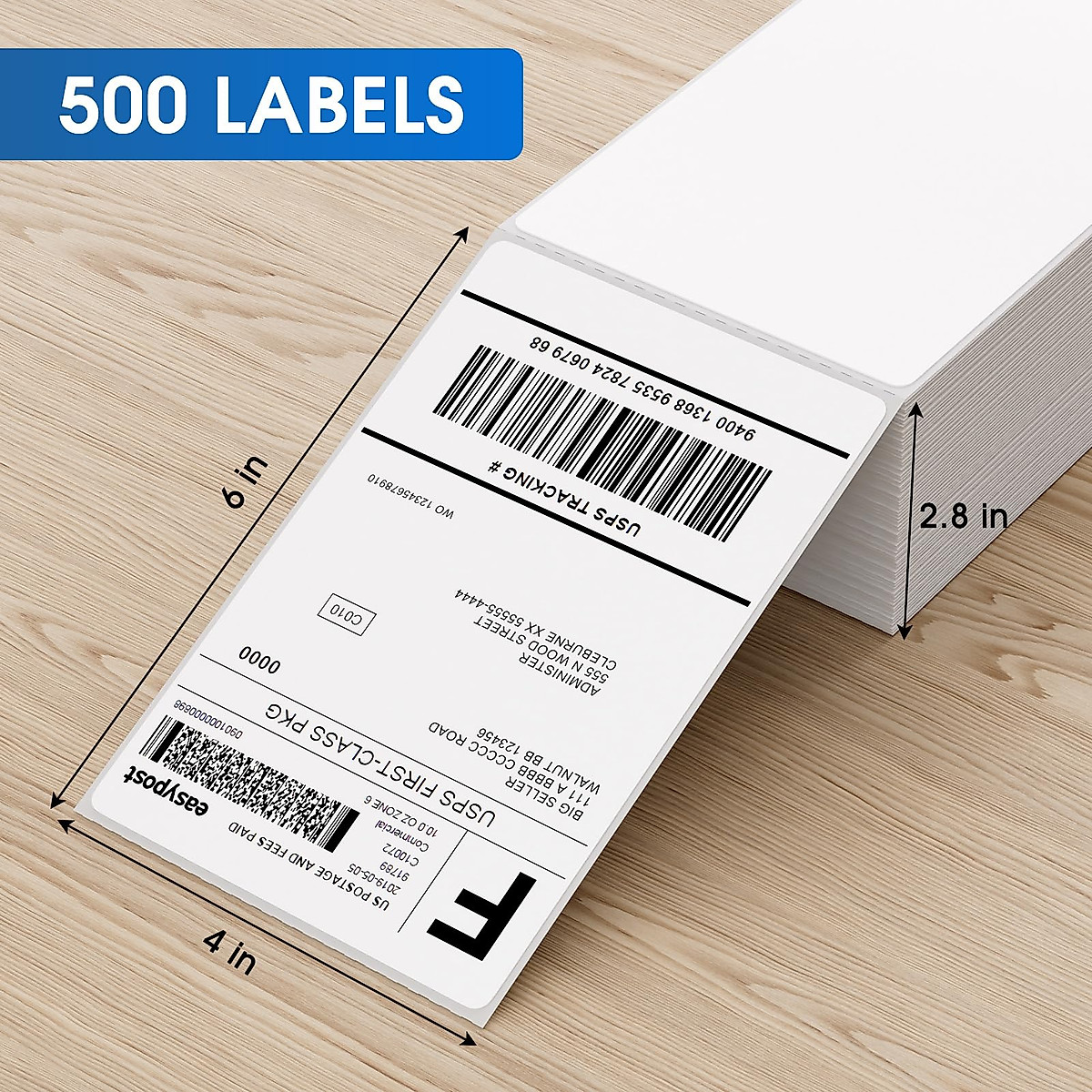 MaxGear 4" x 6" Direct Thermal Labels, 500 Fanfold Labels, for Shipping & Mailing, Perforated White, Commercial Grade with Permanent Adhesive, Compatible with Most Thermal Printers,1 Stack