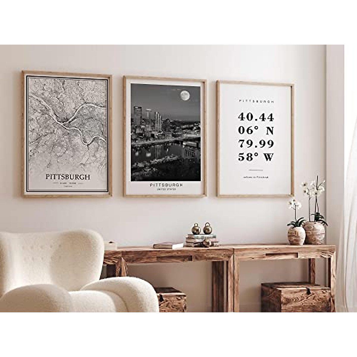 Dear Mapper Pittsburgh United States View Abstract Road Modern Map Art Minimalist Painting Black and White Canvas Line Art Print Poster Art Line Paintings Home Decor (Set of 3 Unframed) (16x24inch)