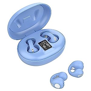 Mudtun Ear Clips Ear Buds Open Ear Bluetooth Headphones Bone Conduction Earbuds for Small Ear Canals, Clip on Earbuds Mini Light-Weight Open Ear Earbuds for Sports Running Cycling Workout, Blue