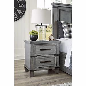 Signature Design by Ashley Russelyn Rustic 2 Smooth-Gliding Drawers Night Stand with Outlets & USB Ports, Gray