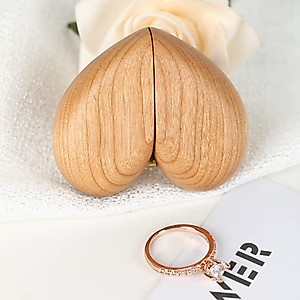 Wooden Ring Box Heart Shaped Ring Box for Wedding,Proposal,Engagement Ring Box,Wood Ring Case Wood Ring Holder Gift (True Love Eternal Cherry)